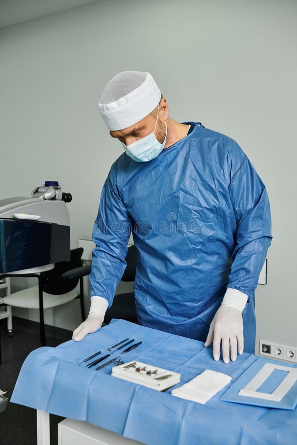 A man in a surgical gown stock image. Image of eyes - 316476115