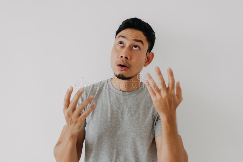 Man Surprise and Curious Face because of Something is Falling Down ...