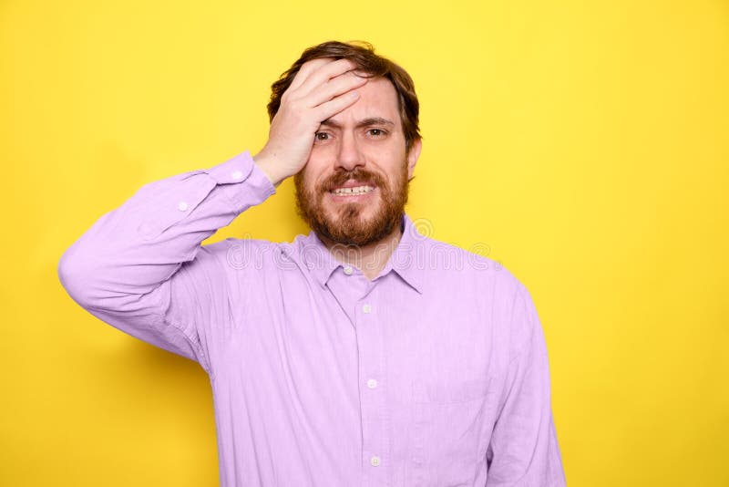 Man Surprised with Hand on Head for Mistake, Remember Error and Bad ...