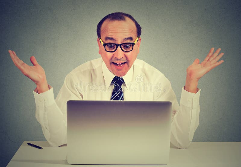 Man is Surprised while Using a Computer Stock Photo - Image of laptop ...