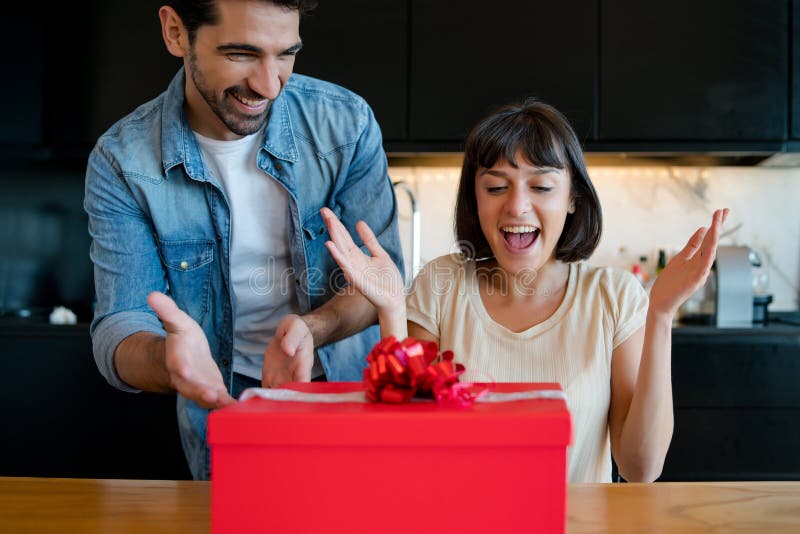 Man Surprising His Girlfriend With A T Stock Image Image Of