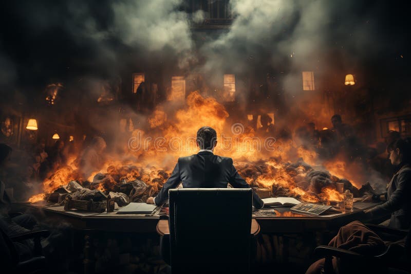 Man Surrounded by Flames in an Office Stock Illustration - Illustration ...