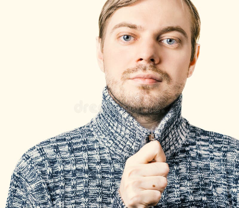 Man in sweater. stock image. Image of isolated, looking - 49129421