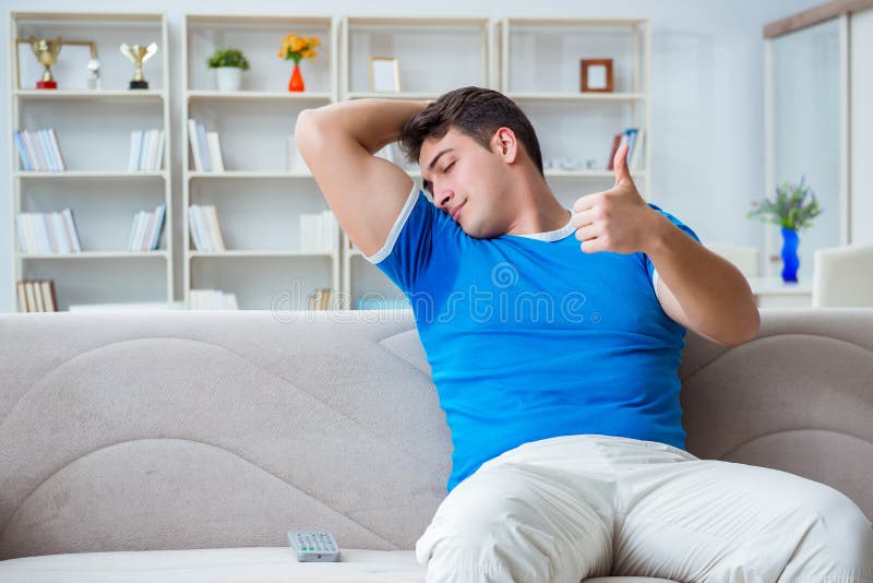 The Man Sweating Excessively Smelling Bad at Home Stock Image - Image ...