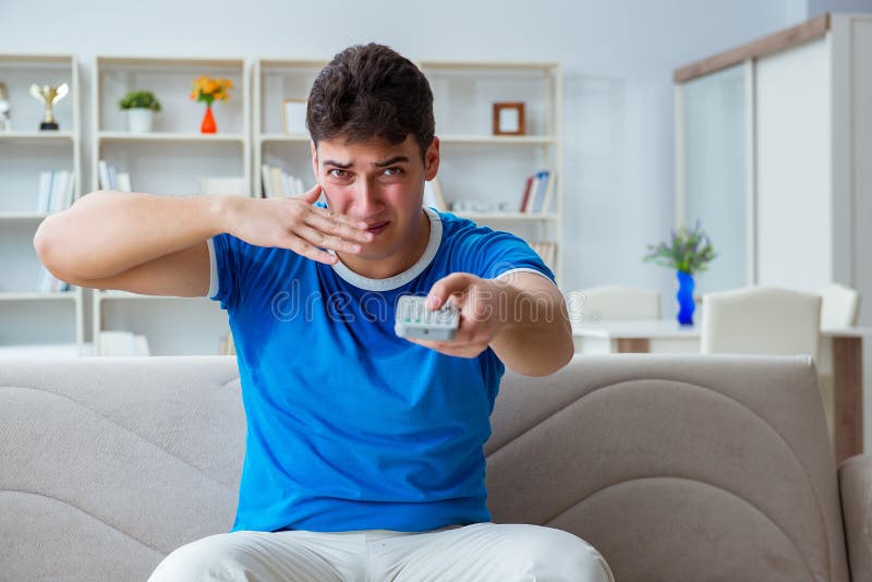 The Man Sweating Excessively Smelling Bad at Home Stock Photo - Image ...