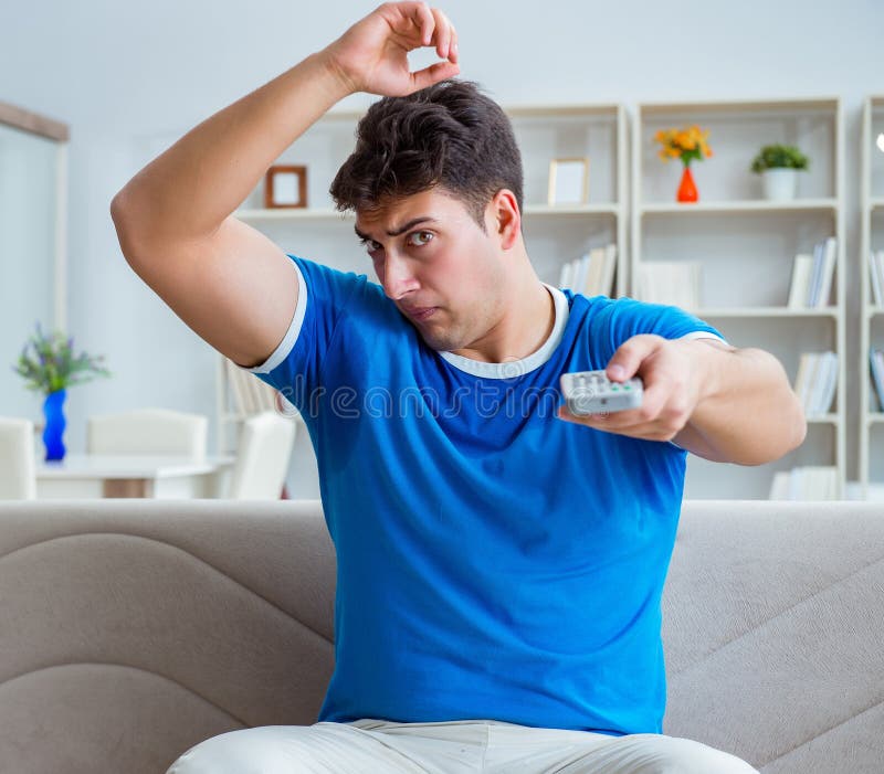 Man Sweating Excessively Smelling Bad at Home Stock Photo - Image of ...