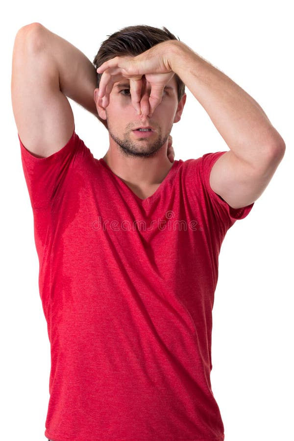 Man Sweating Very Badly Under Armpit and Looking T Stock Photo - Image ...