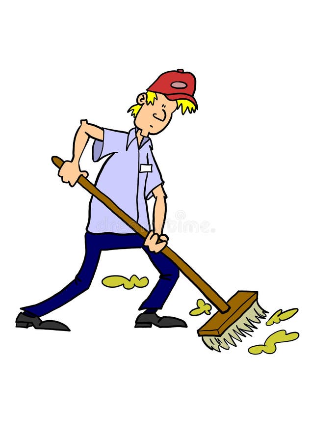Man sweeping with broom stock illustration. Illustration of card - 64083030