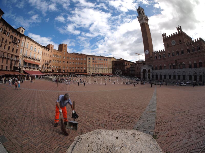 Man Sweeping Floor in Square in Sienna Editorial Image - Image of ...