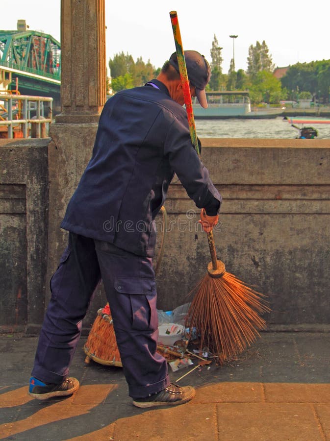 Man is Sweeping Outdoor in Bangkok, Thailand Editorial Photography ...