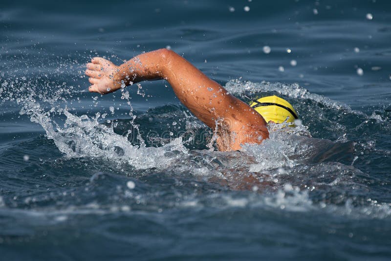 Man Swimmer Swimming Crawl in Blue Sea Stock Photo - Image of speed ...