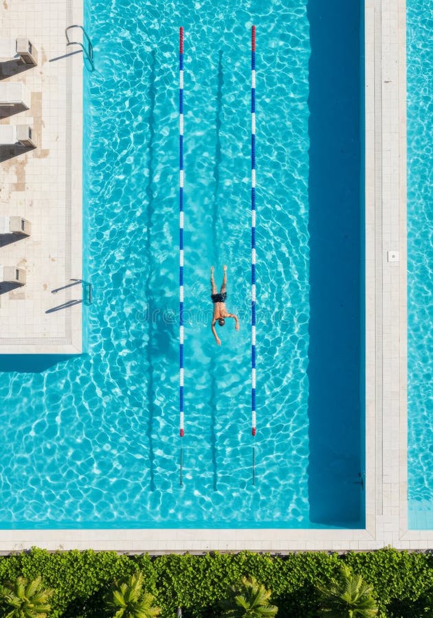 Man Swimming Backstroke in Blue Pool from Above Stock Illustration ...