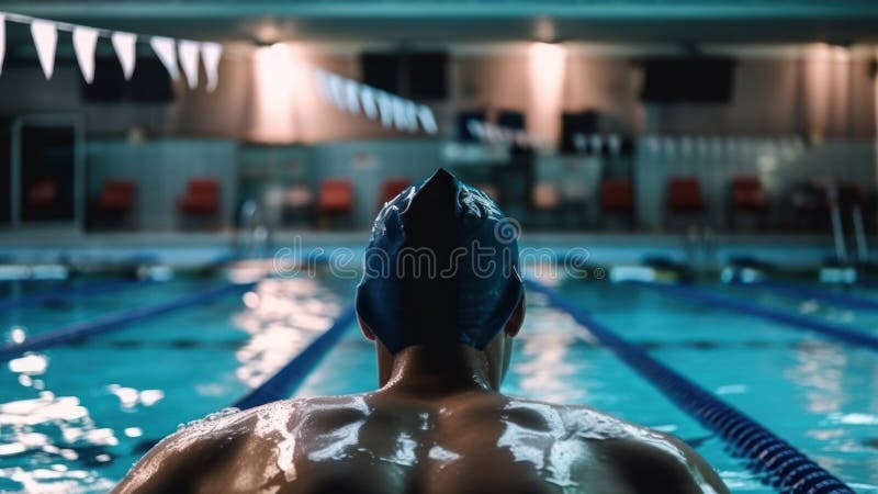 Man in Swimming Cap, Sports Swimming in the Pool Back View Generative ...