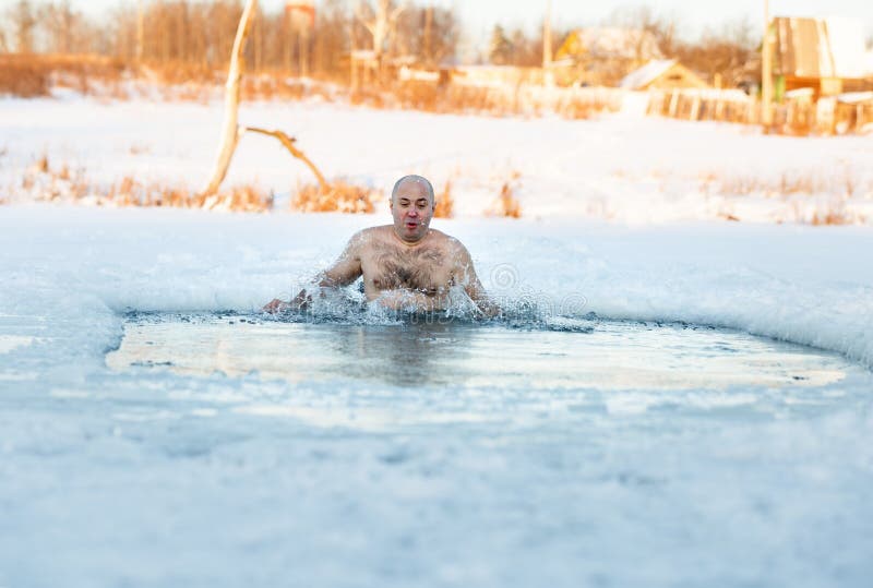 Man swimming cold water stock photo. Image of hole, drop - 48846880