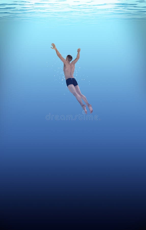 Man Swimming into Deep Blue Water Stock Image - Image of splash ...