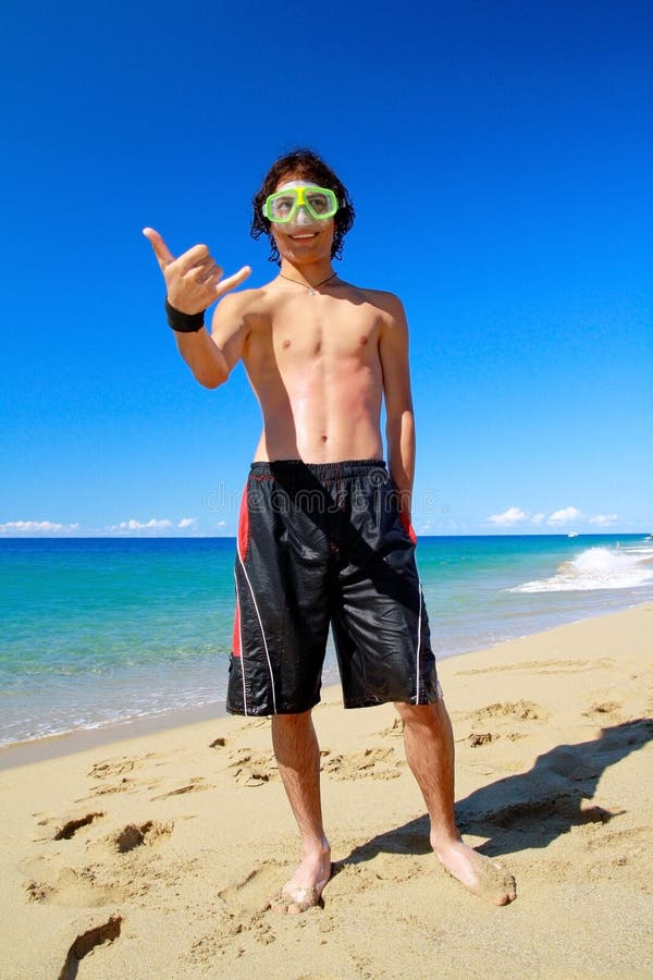 Man in Swimming Mask on Beach Stock Image - Image of landscape, male ...