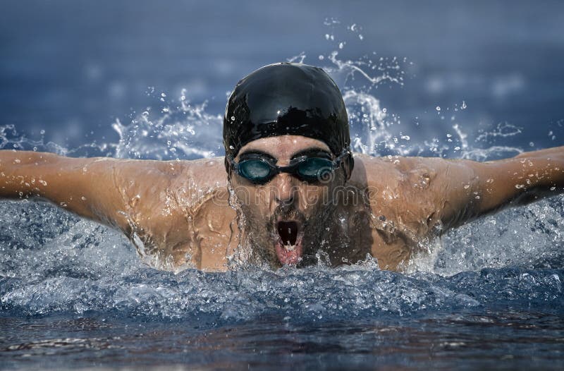Man in Swimming Pool. Butterfly Style Stock Image - Image of person ...