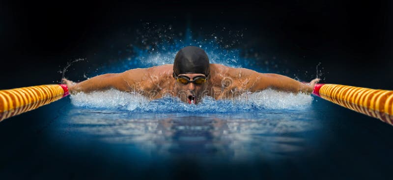 Man in Swimming Pool. Butterfly Style Stock Photo - Image of contrast ...