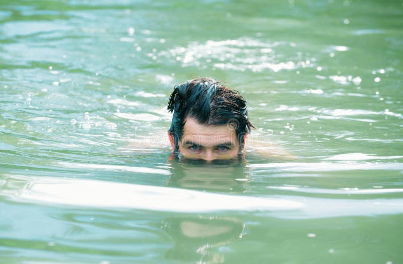 Man Swimming in Water. Summertime Vacation Weekend. Stock Photo - Image ...