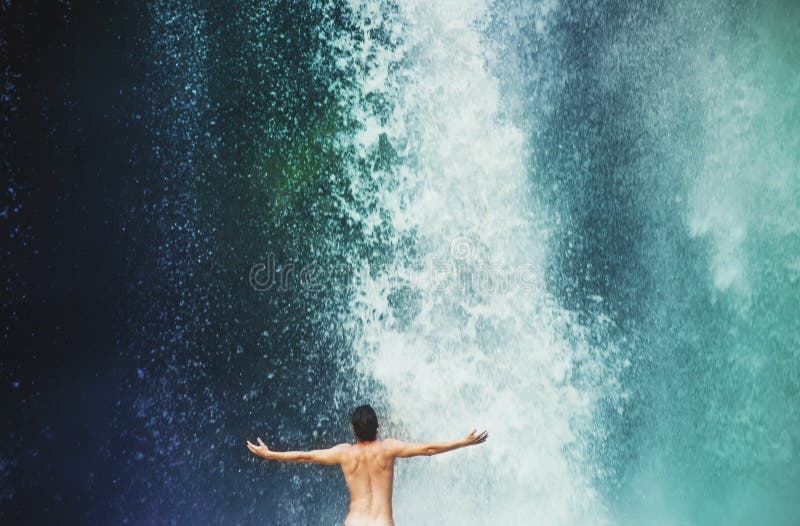 Man Swimming in a Waterfall Stock Image - Image of beauty, handsome ...