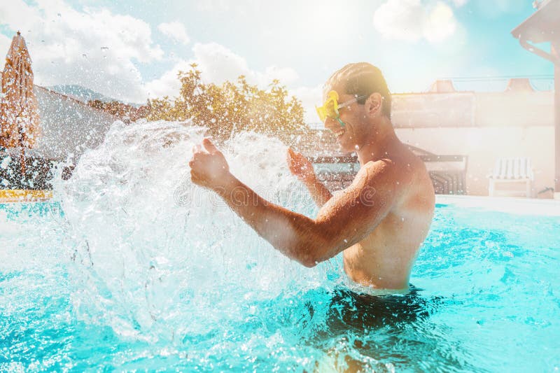Man in Swimsuit Enjoy in a Swimming Pool Stock Image - Image of people ...