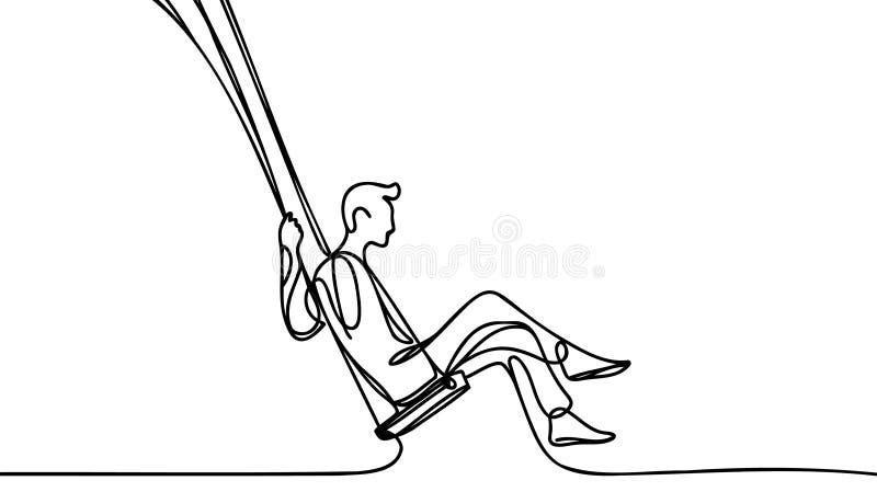 Man Swinging on a Swing in Continuous Line Art Drawing Style. Black ...