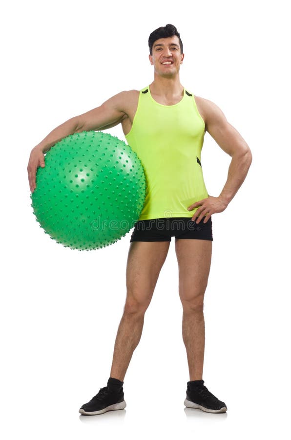 Man with Swiss Ball Isolated on White Stock Image - Image of smile ...