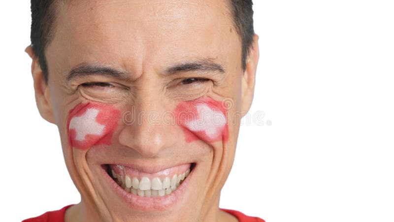 Man with a Swiss Flag Painted on the Face Smiling Stock Photo - Image ...