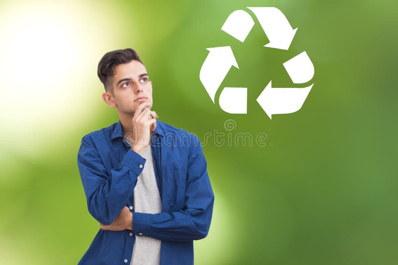 Man with the Symbol of Recycle Stock Photo - Image of pointing ...