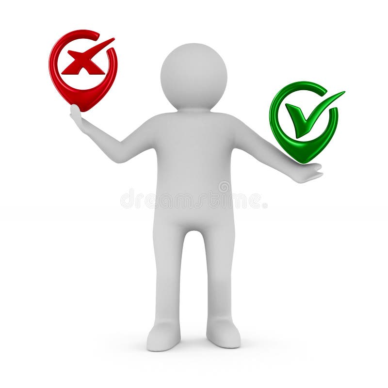 Man with Symbols Yes and No. Isolated 3D Stock Illustration ...