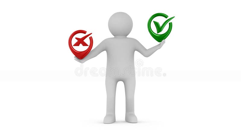 3d Render of Man with Correct and Wrong Symbols Stock Illustration ...