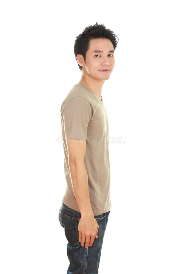 Man with T-shirt (side View) Stock Image - Image of adult, brown: 55073201