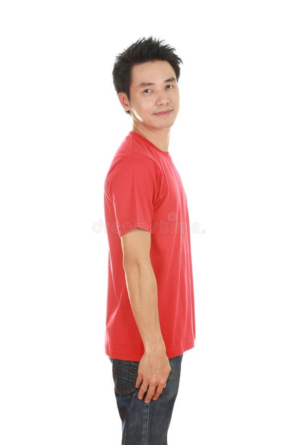 Red T Shirt Young Man Isolated White Background Front Back View Stock ...