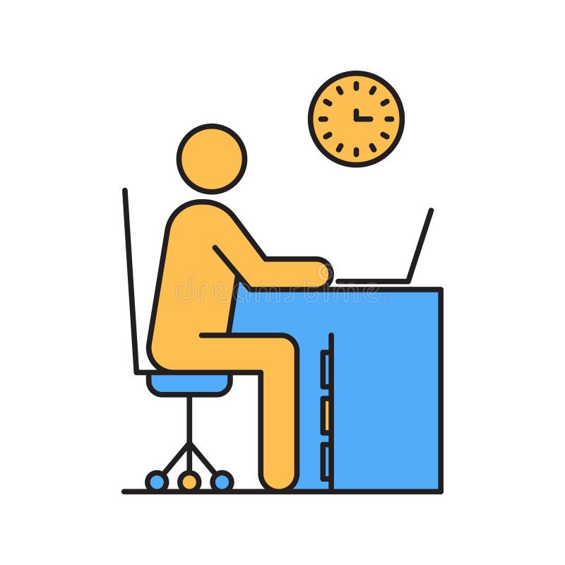Man, Table, Clock, Office Work Station Icon Stock Vector - Illustration ...