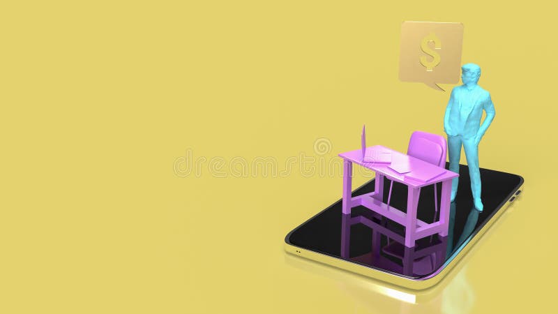 The Man and Table on Mobile Phone for Work from Home Concept 3d ...