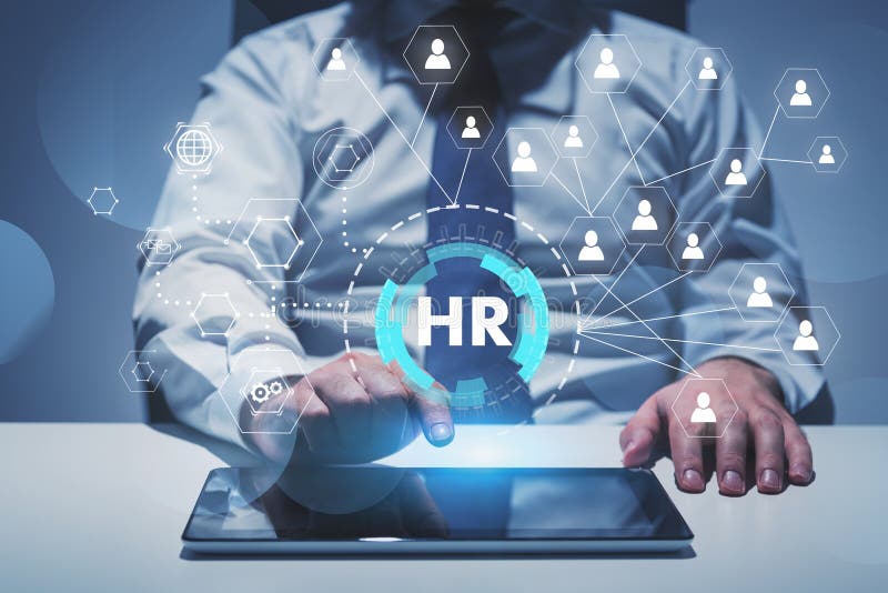 Man at Table with Tablet, HR Social Connection Stock Photo - Image of ...