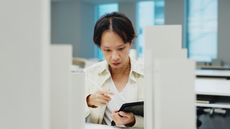 Man, Tablet and Architecture with Building Model for Floor Plan ...