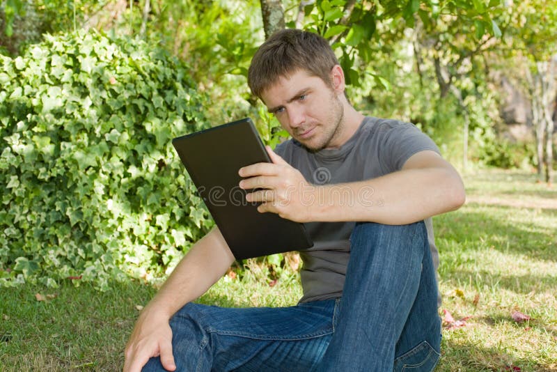 Man with tablet stock image. Image of listening, cool - 72246011