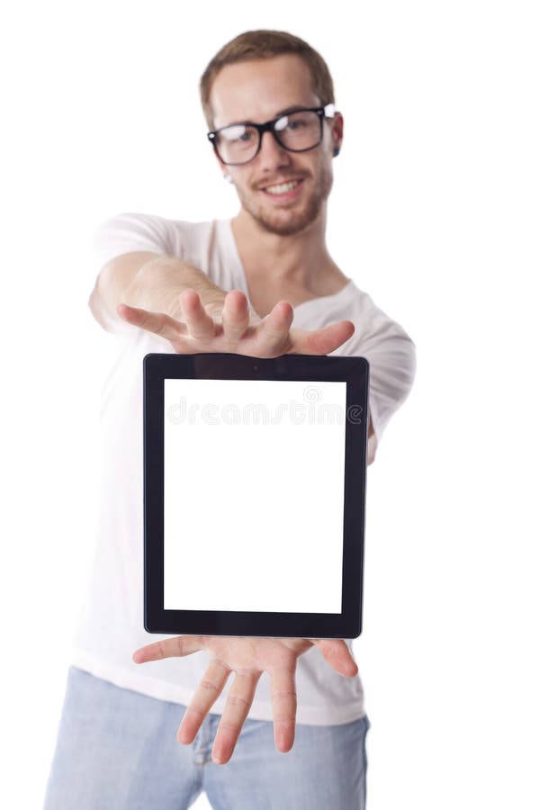 Tablet man stock image. Image of wireless, screen, portrait - 19590583