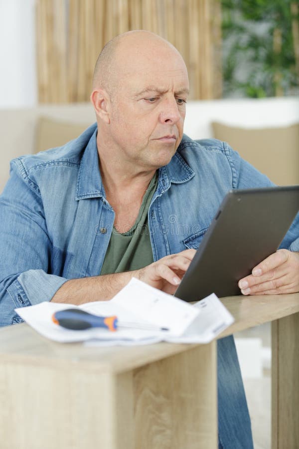 Man with Tablet Computer Finding Solution Stock Image - Image of tablet ...