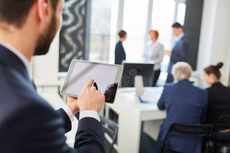 Man with Tablet Computer in Meeting Stock Photo - Image of ...
