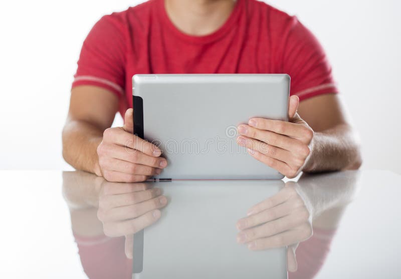 Man with tablet stock image. Image of detail, home, person - 31298957