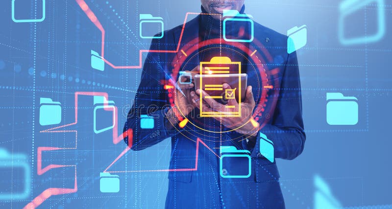 Man with Tablet, Document Management System Interface Stock Image ...