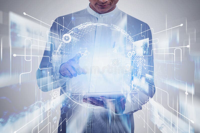 Man with Tablet, Global Internet Network Stock Image - Image of cyber ...