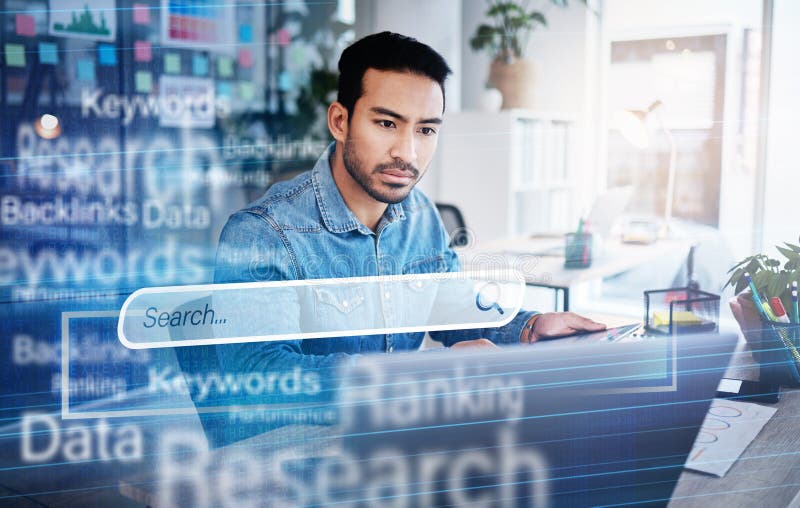 Man, Tablet and Hologram for Seo Startup, Ux Web Design and Planning ...