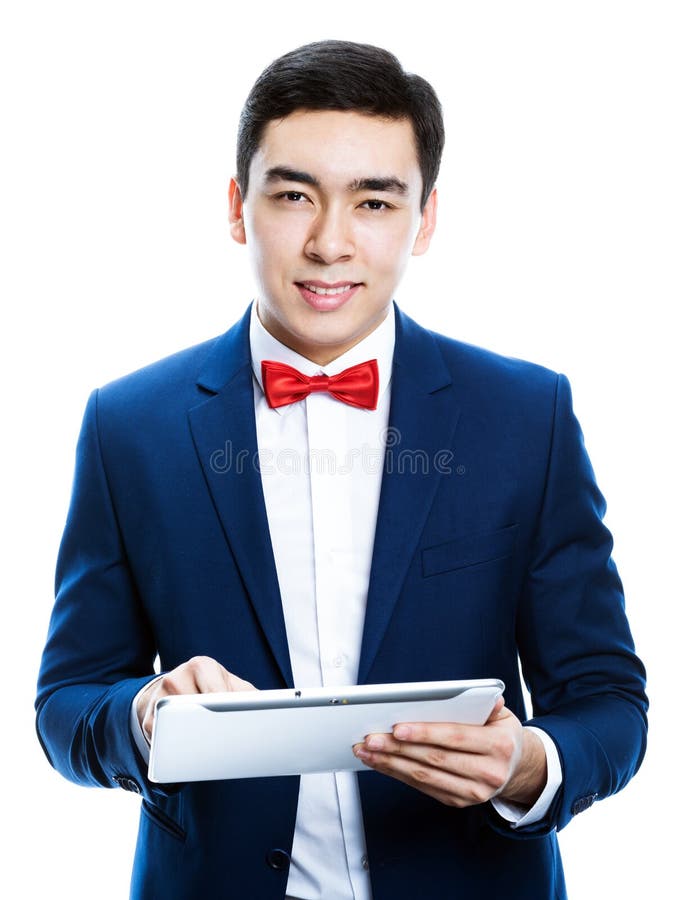 Man with tablet stock photo. Image of communication, bowtie - 51674292