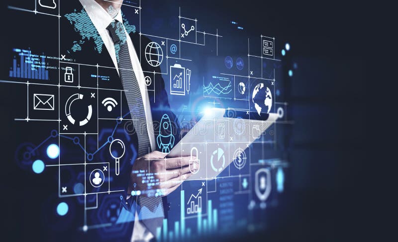 Man with Tablet, Network Interface Stock Photo - Image of modern ...