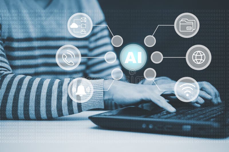 Man with Tablet and Notebook with Artificial Intelligence AI,on Big ...