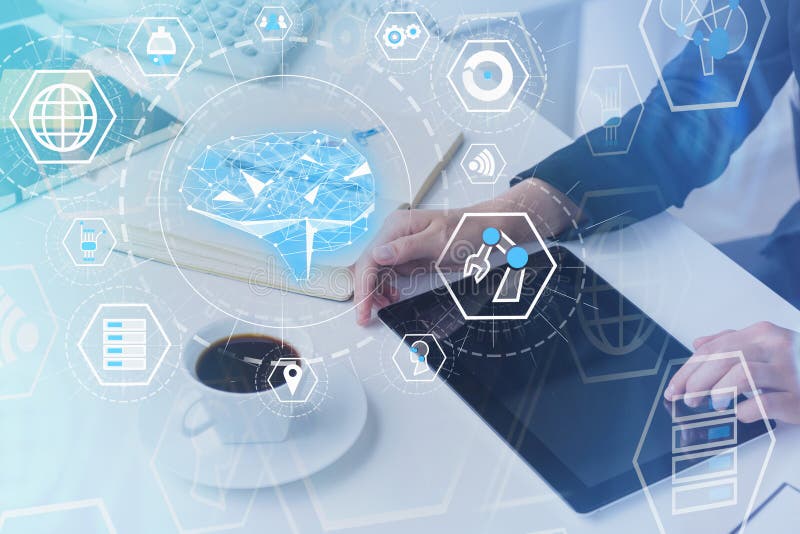 Man with Tablet at Office Desk, AI Concept Stock Photo - Image of ...