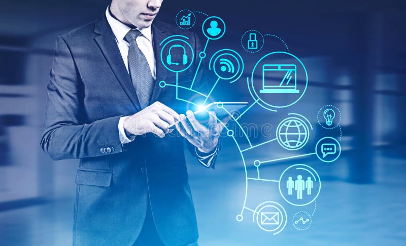 Man with Tablet, Online Work Interface Stock Image - Image of lockdown ...